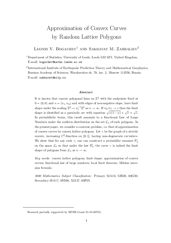 Pdf Approximation Of Convex Curves By Random Lattice Polygons