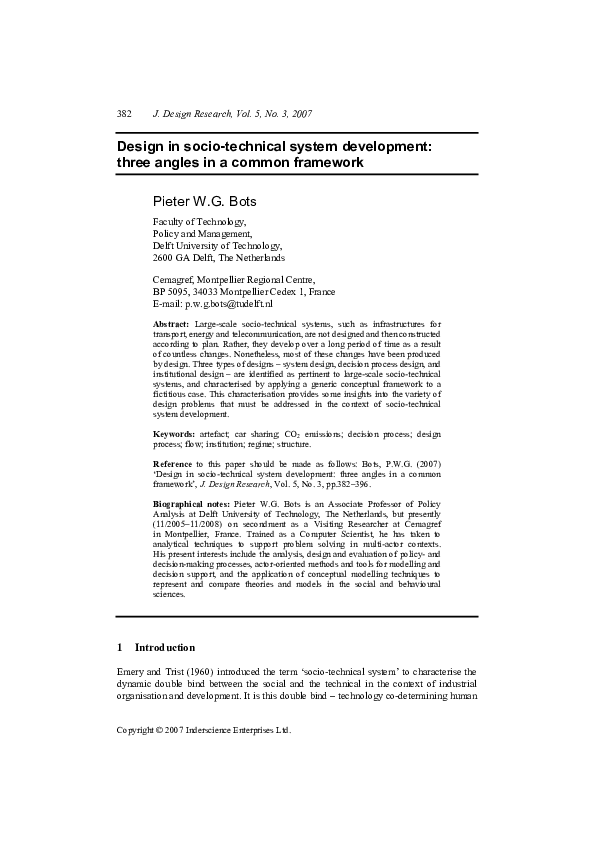 Pdf Design In Socio Technical System Development Three Angles In A Common Framework