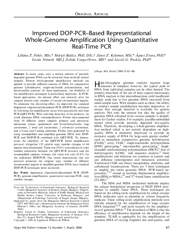 (PDF) Improved DOP-PCR???Based Representational Whole-Genome ...