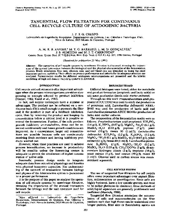 (PDF) Tangential flow filtration for continuous cell recycle culture of ...