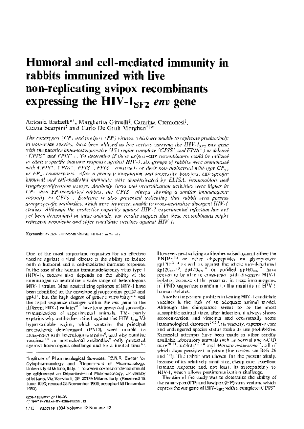 (PDF) Humoral and cell-mediated immunity in rabbits immunized with live ...