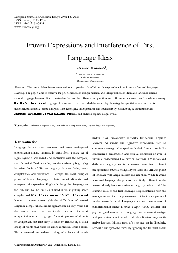 (PDF) Frozen Expressions and interference of first language ideas