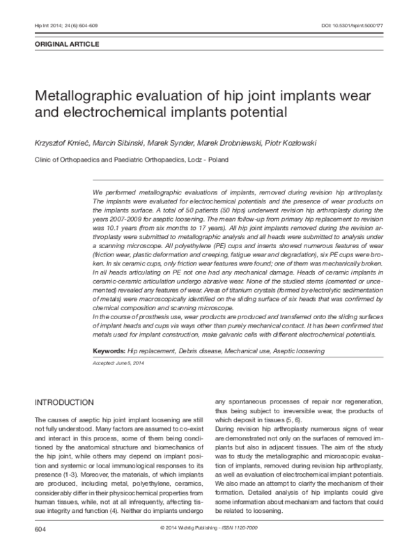 (PDF) Metallographic evaluation of hip joint implants wear and ...