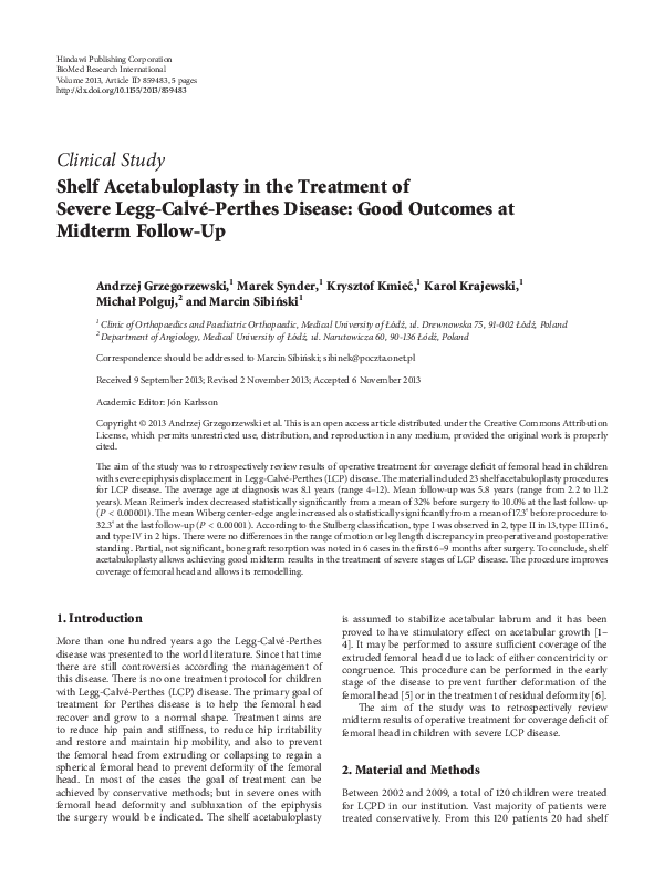 (PDF) Shelf acetabuloplasty in the treatment of severe Legg-Calvé ...