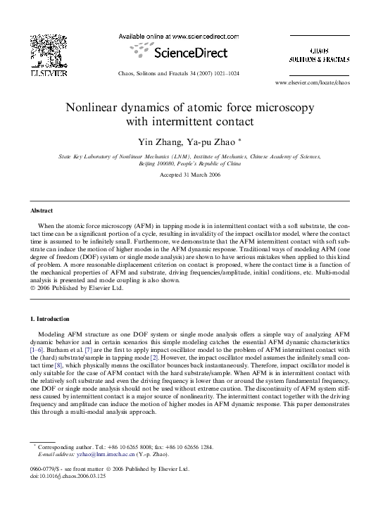 (PDF) Nonlinear dynamics of atomic force microscopy with intermittent ...