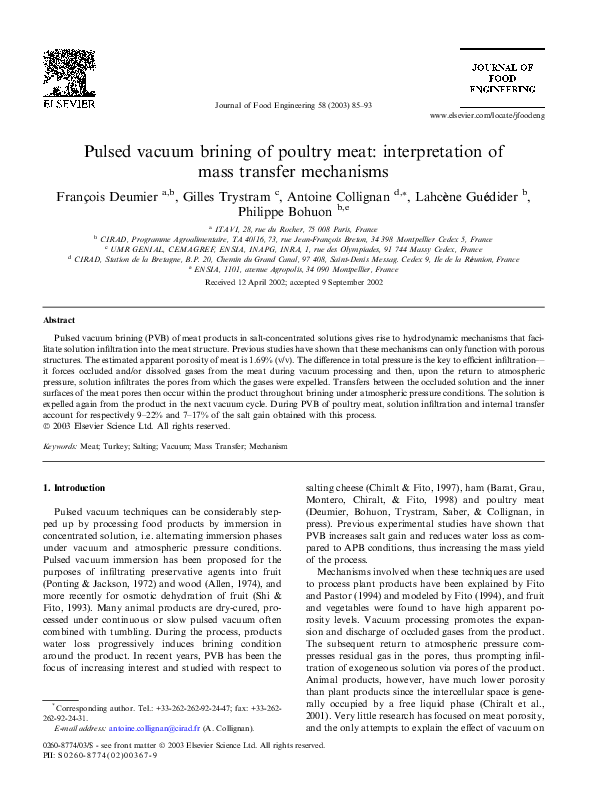 (PDF) Pulsed vacuum brining of poultry meat: interpretation of mass transfer mechanisms