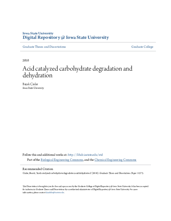 (PDF) Acid catalyzed carbohydrate degradation and dehydration