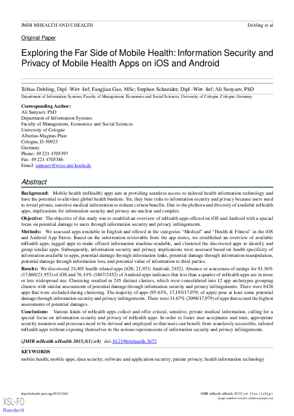 (PDF) Exploring the Far Side of Mobile Health: Information Security and ...