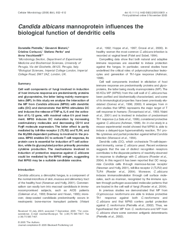 (PDF) Candida albicans mannoprotein influences the biological function ...