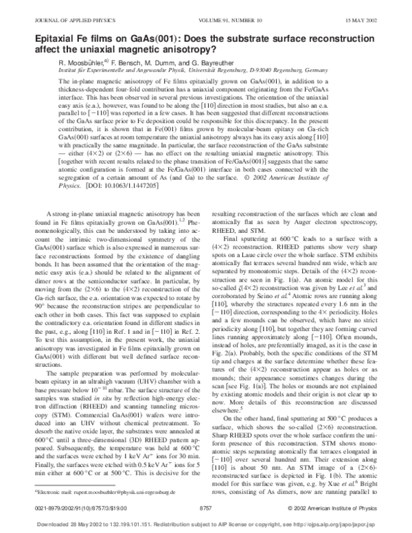 (PDF) Epitaxial Fe films on GaAs(001): Does the substrate surface reconstruction affect the ...