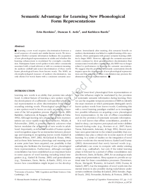 (PDF) Semantic Advantage for Learning New Phonological Form ...