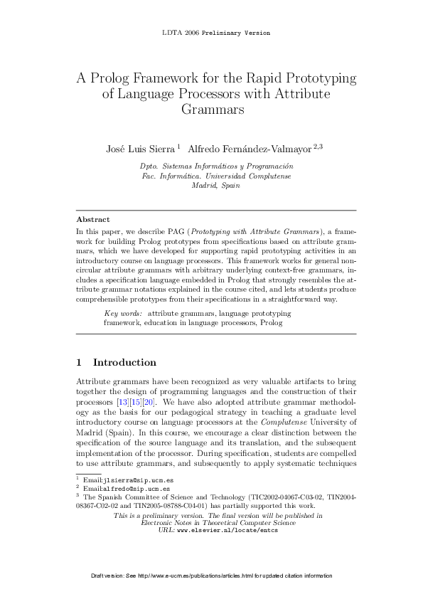 (PDF) A Prolog Framework for the Rapid Prototyping of Language Processors with Attribute Grammars