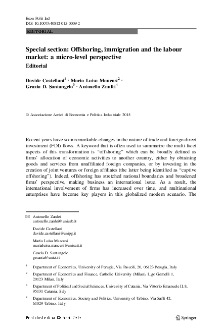 (PDF) Special section: Offshoring, immigration and the labour market: a ...