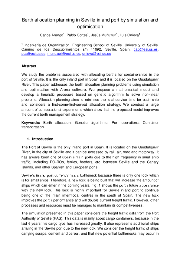 (PDF) Berth allocation planning in Seville inland port by simulation ...