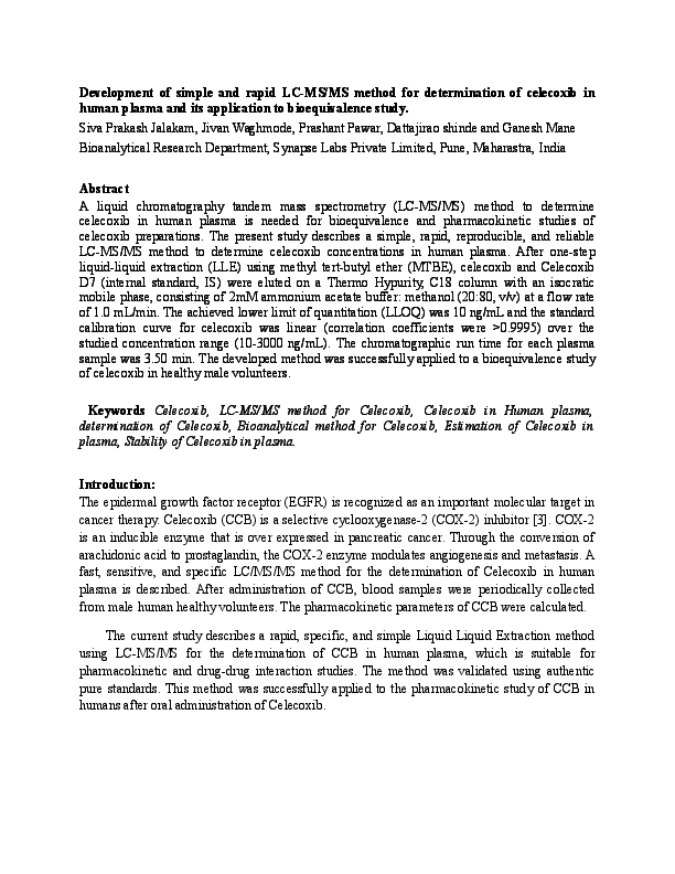 Doc Development Of Simple And Rapid Lc Msms Method Of Celecoxib