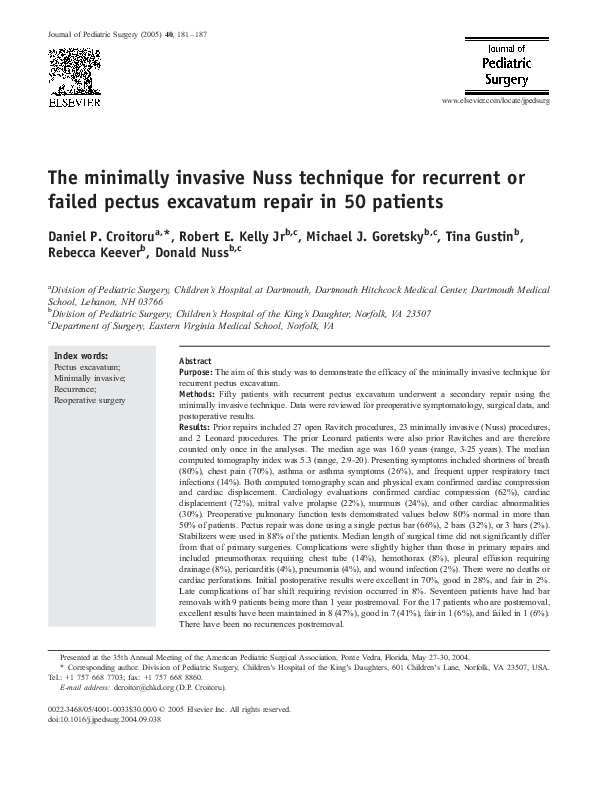 (PDF) The minimally invasive Nuss technique for recurrent or failed ...