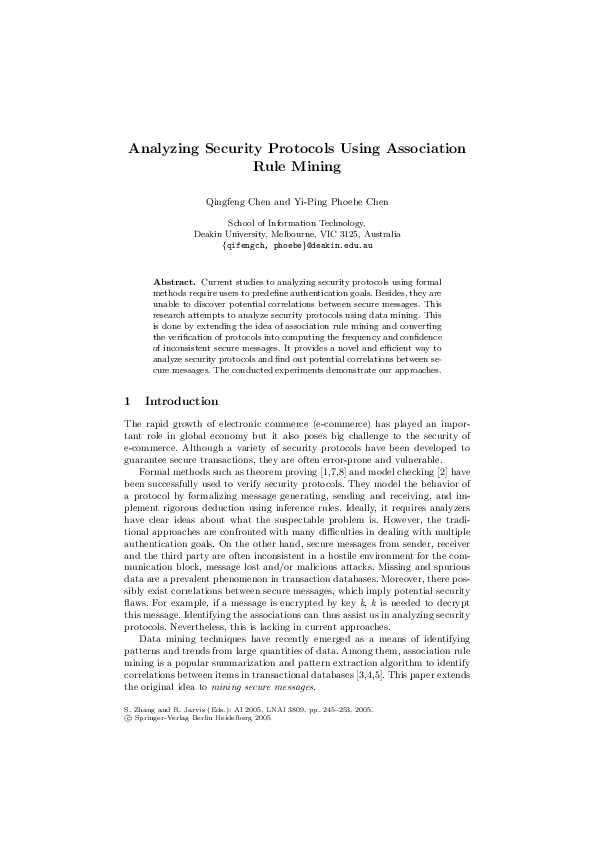 (PDF) Analyzing Security Protocols Using Association Rule Mining | Yi-Ping Phoebe Chen ...
