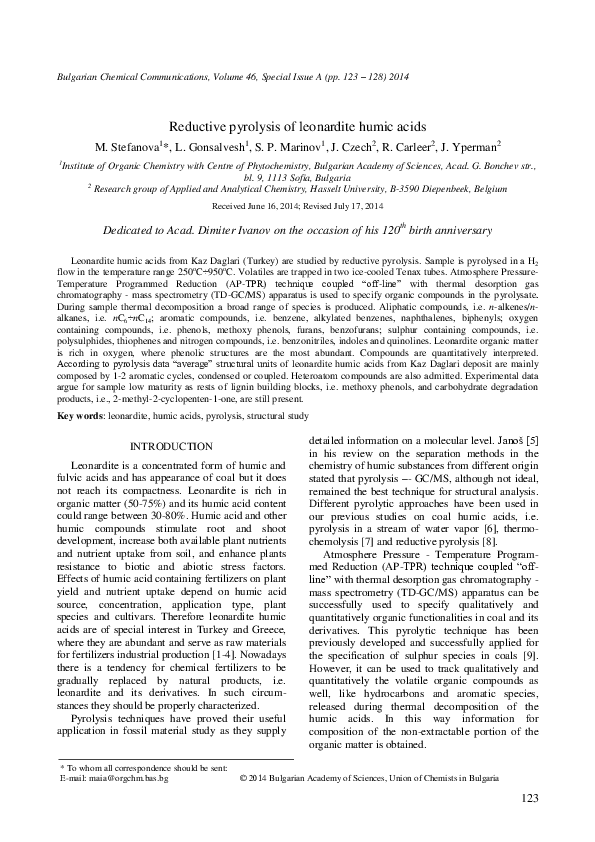 (PDF) Reductive pyrolysis of leonardite humic acids | Jan Yperman ...