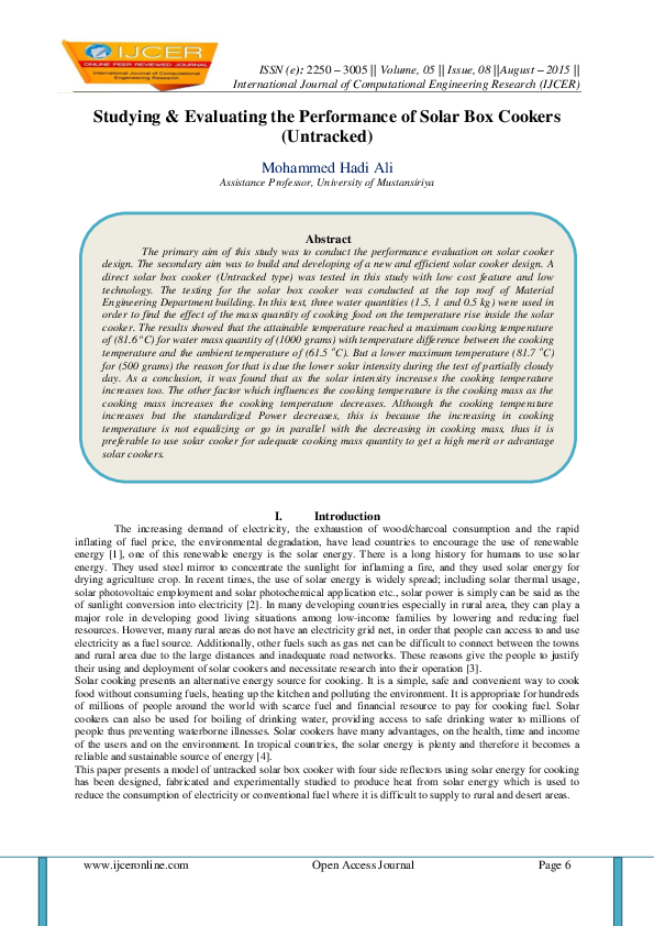 (PDF) Studying & Evaluating the Performance of Solar Box Cookers ...