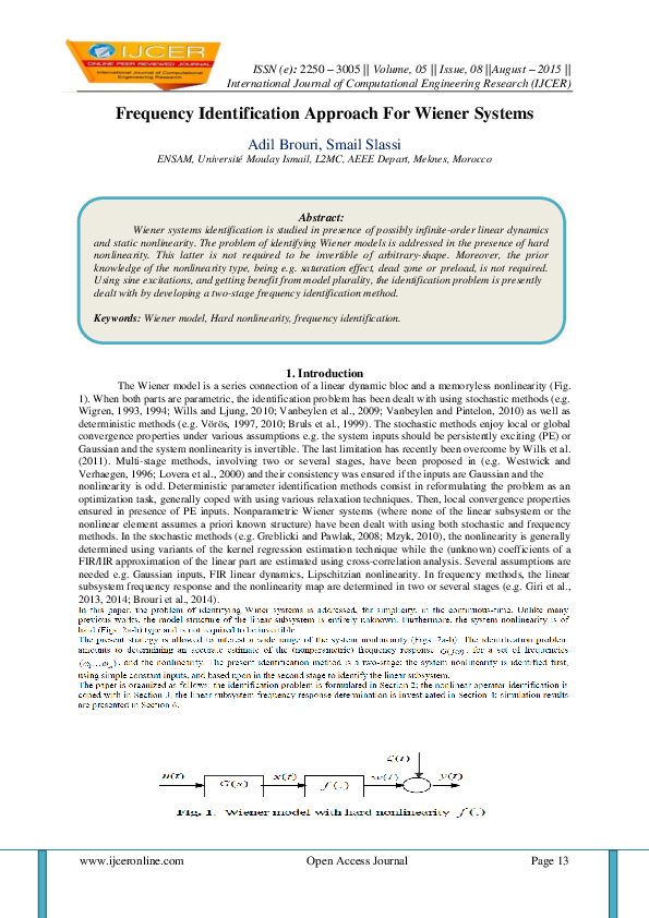 Pdf Frequency Identification Approach For Wiener Systems Independent Ijceronline