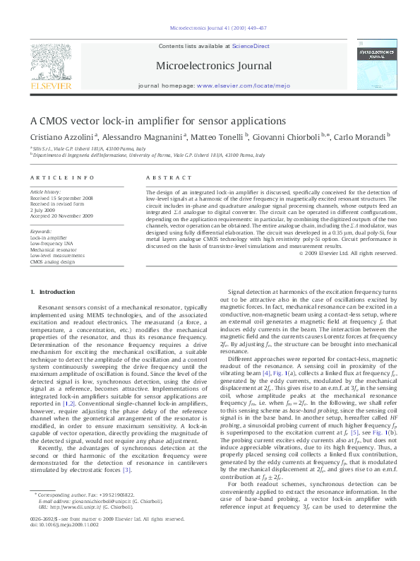 (PDF) A CMOS vector lock-in amplifier for sensor applications