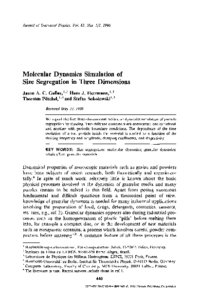 (PDF) Molecular dynamics simulation of size segregation in three dimensions