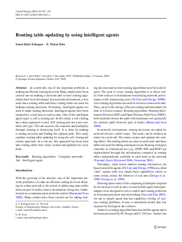 (PDF) Routing table updating by using intelligent agents