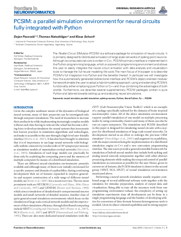(PDF) PCSIM: A Parallel Simulation Environment for Neural Circuits ...