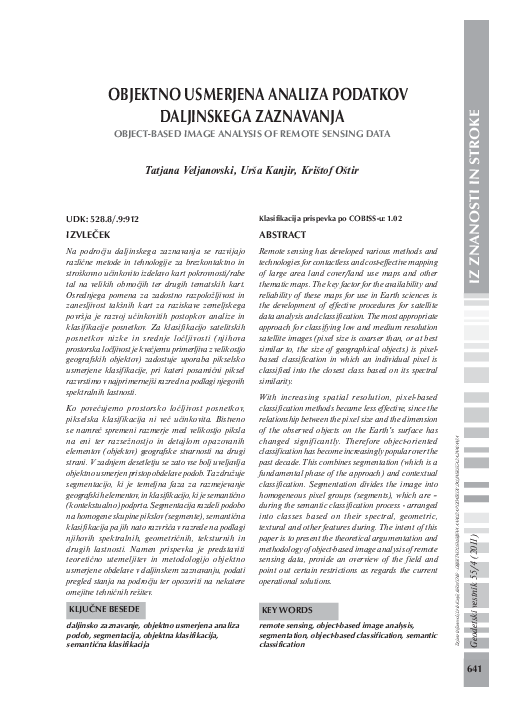 (PDF) Object-based image analysis of remote sensing data