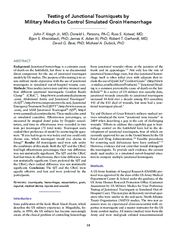 (PDF) Testing of junctional tourniquets by military medics to control ...