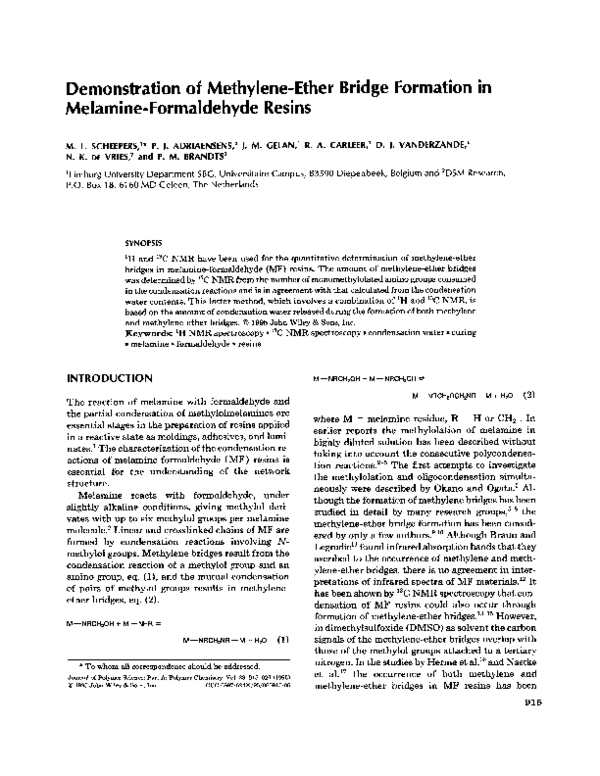 (PDF) Demonstration of methylene-ether bridge formation in melamine ...