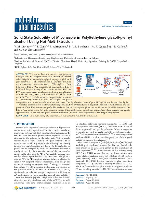 (PDF) Solid State Solubility of Miconazole in Poly[(ethylene glycol)- g -vinyl alcohol] Using ...