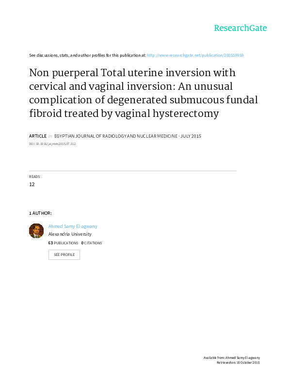 (PDF) Non puerperal Total uterine inversion with cervical and vaginal ...