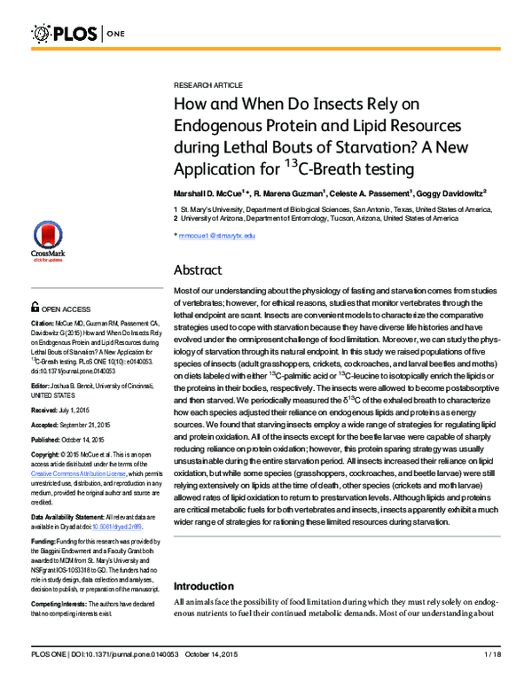 (PDF) How and When Do Insects Rely on endogenous protein and lipid ...