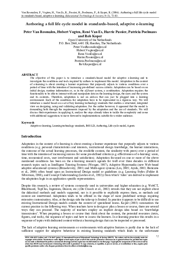 (PDF) Authoring a full life cycle model in standards-based, adaptive e-learning