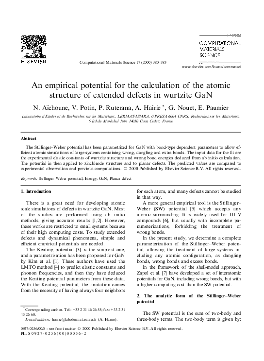 (PDF) An empirical potential for the calculation of the atomic structure of extended defects in ...