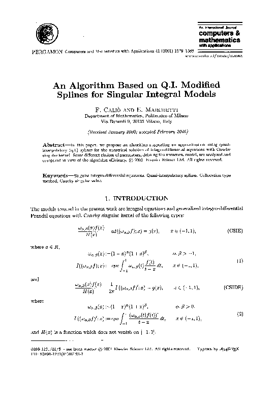(PDF) An algorithm based on Q.I. modified splines for singular integral models