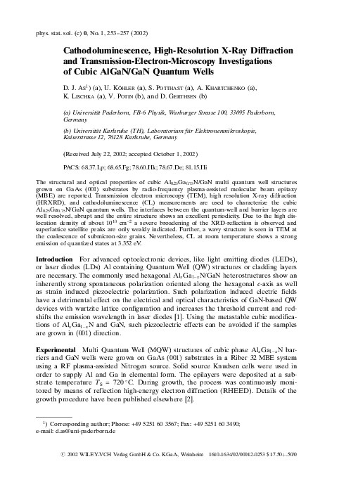(PDF) Cathodoluminescence, High-Resolution X-Ray Diffraction and Transmission-Electron ...