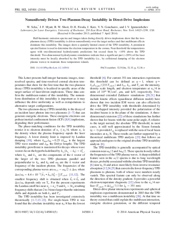 (PDF) W. Seka, et al., Phys Rev Lett 112 145001