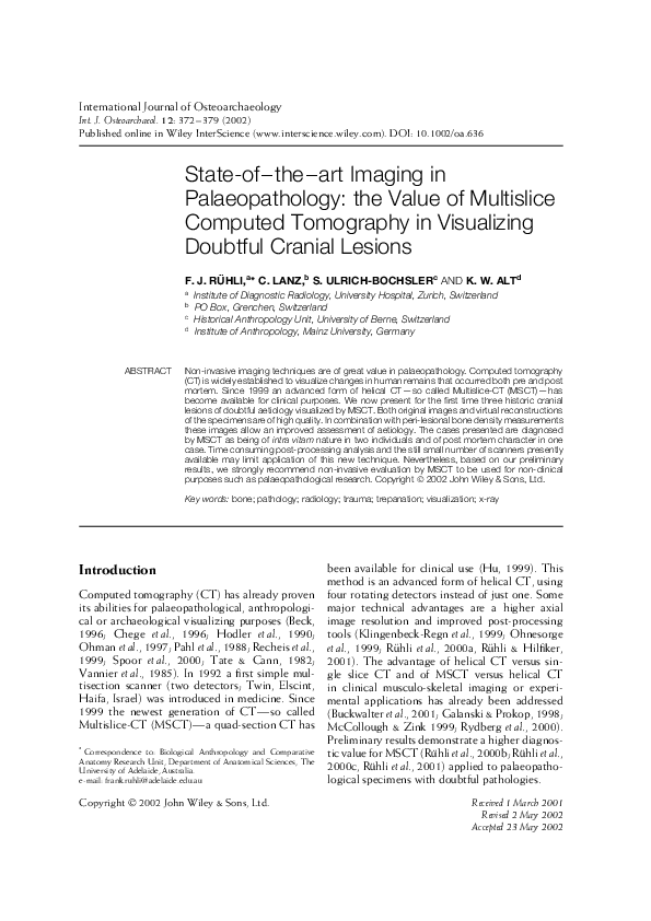 (PDF) Multislice CT in Palaeopathology of Cranial Lesions