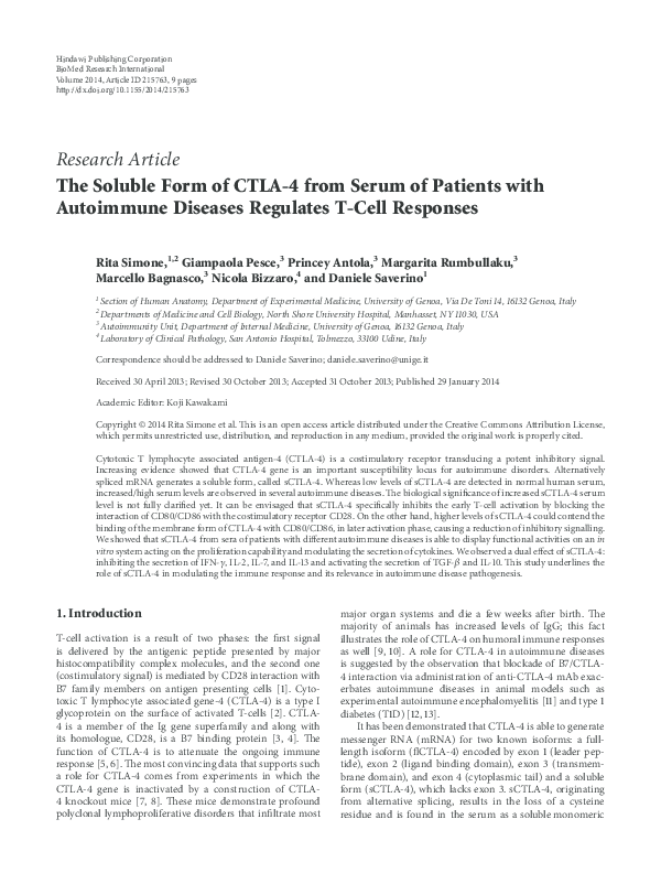 (PDF) The Soluble Form of CTLA-4 from Serum of Patients with Autoimmune ...
