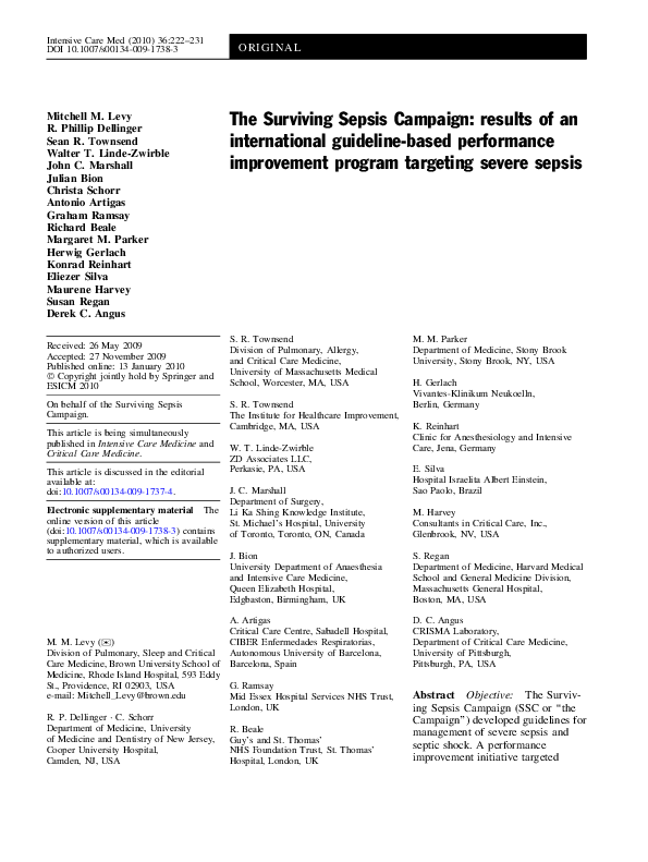 (PDF) The Surviving Sepsis Campaign: Results of an international ...
