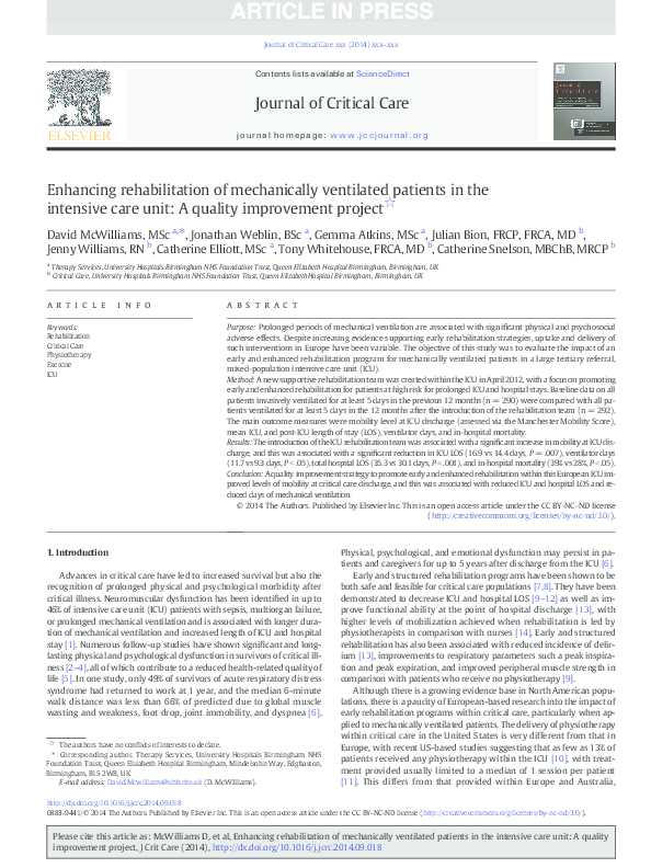 (PDF) Enhancing rehabilitation of mechanically ventilated patients in ...