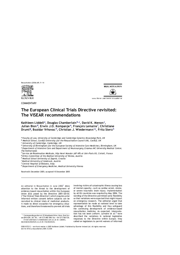 (PDF) The European Clinical Trials Directive revisited: The VISEAR ...