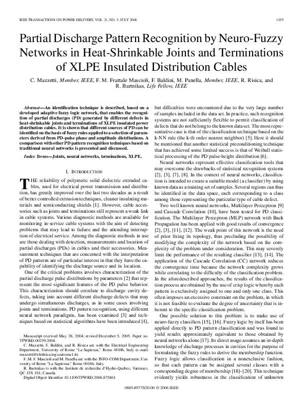 (PDF) Partial Discharge Pattern Recognition by Neuro-Fuzzy Networks in Heat-Shrinkable Joints ...