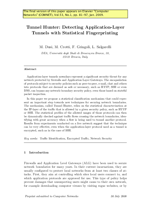 (PDF) Tunnel hunter: Detecting application-layer tunnels with ...