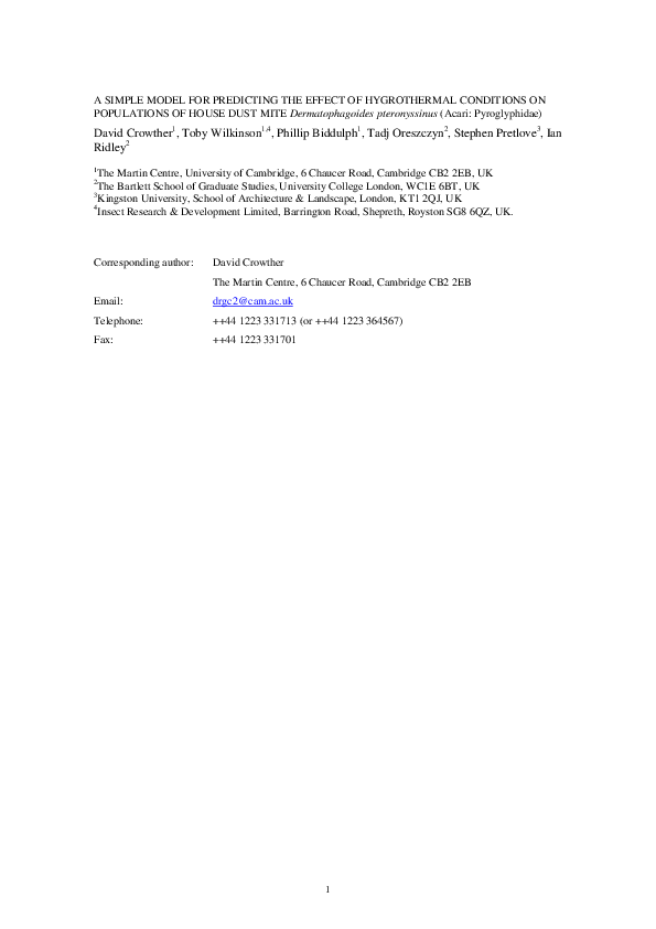 (PDF) A simple model for predicting the effect of hygrothermal ...
