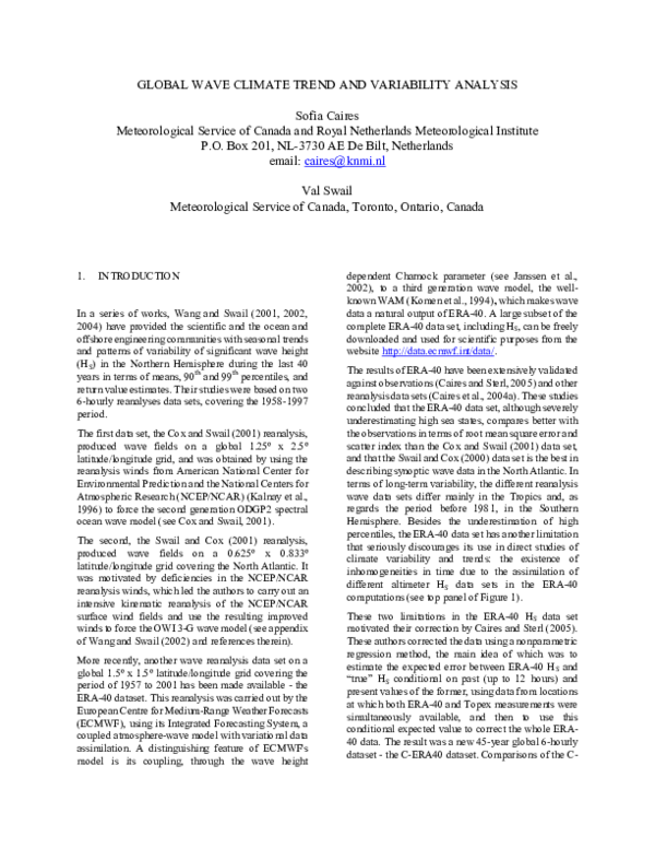 (PDF) Global wave climate trend and variability analysis