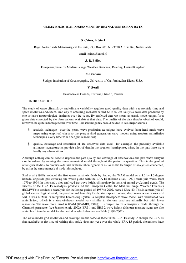 (PDF) CLIMATOLOGICAL ASSESSMENT OF REANALYSIS OCEAN DATA