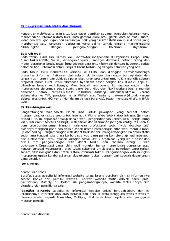 (DOC) Pemrograman web statis dan dinamis